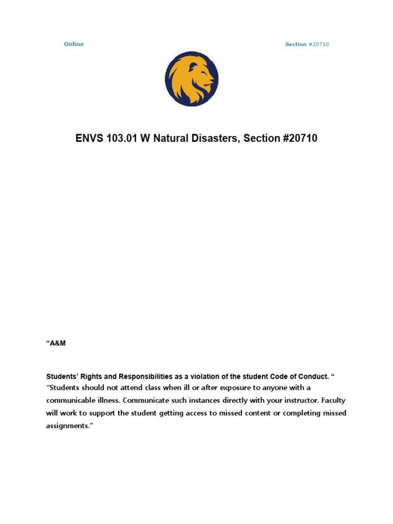 ENVS 103 04W Natural Disasters | PDF