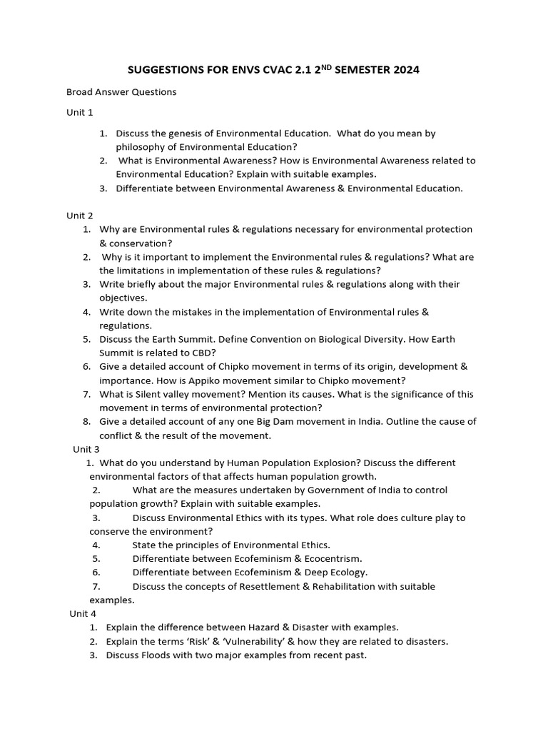 Suggesstions For Envs Cvac 2.1 - Broad Questions | PDF