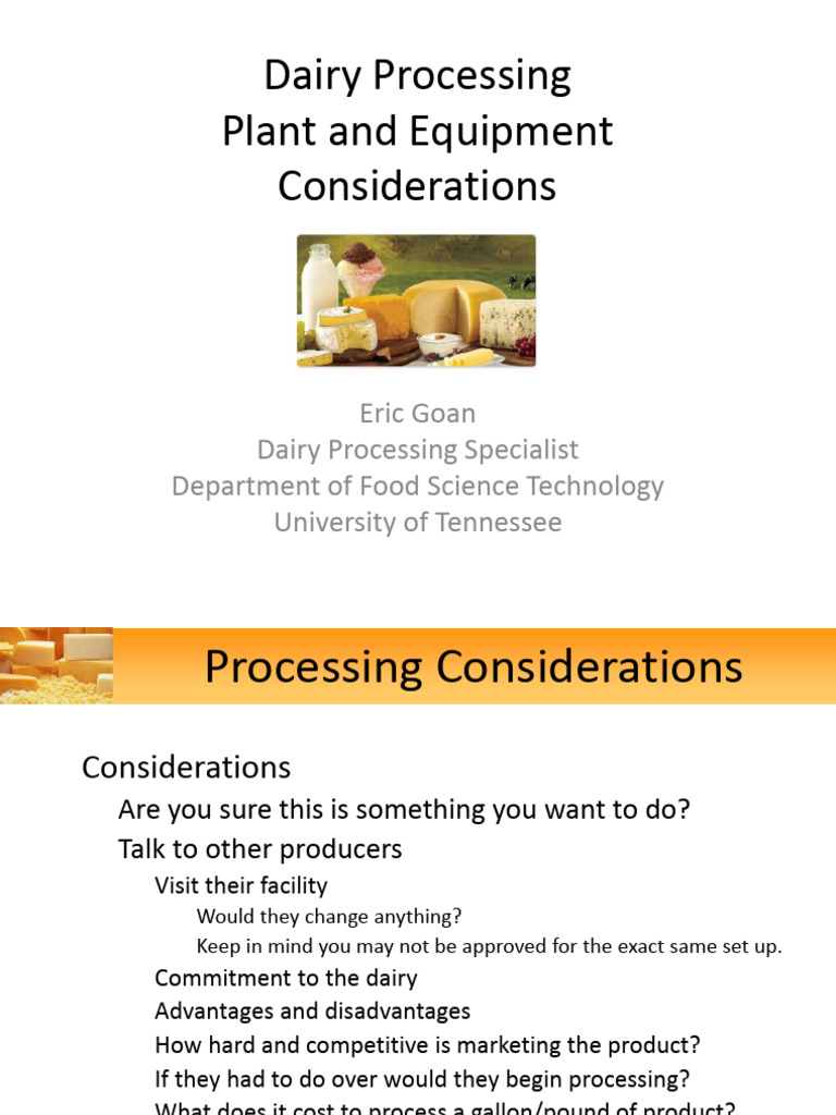 Dairy Processing Equipment and Plant Considerations 8-5-14 | PDF