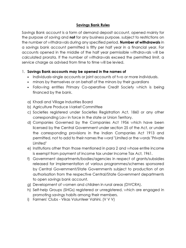 Savings Bank Rules | PDF