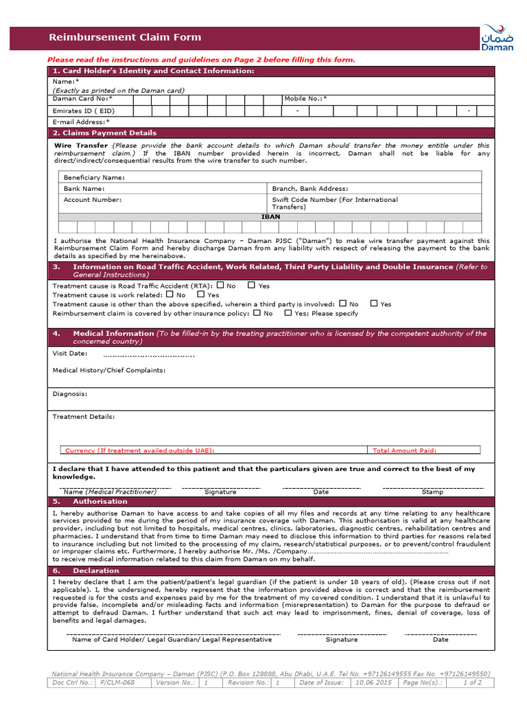 DAMAN CLAIM Form Print Copy 2024 | PDF