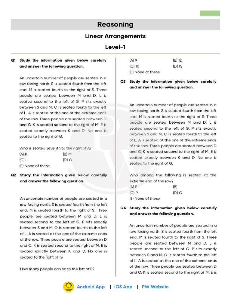 Linear Arrangements - Chapter Wise DPP (English) | PDF