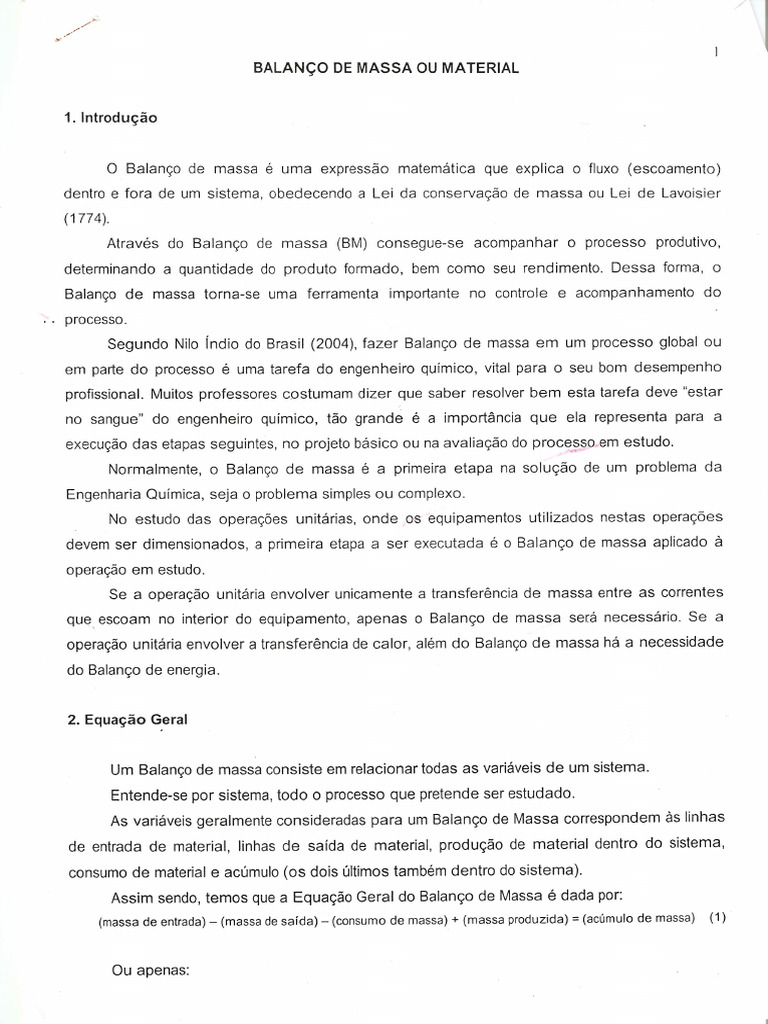 Balanço de Massa Ou Material | PDF