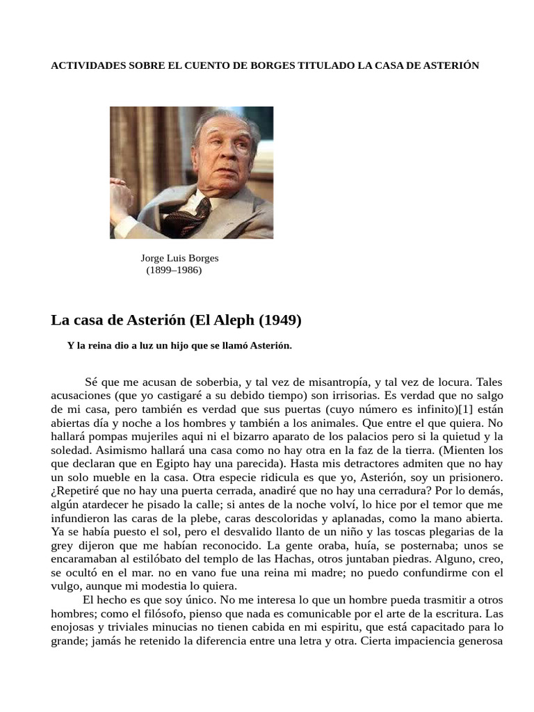 Actividades Sobre La Casa De Asterión Pdf