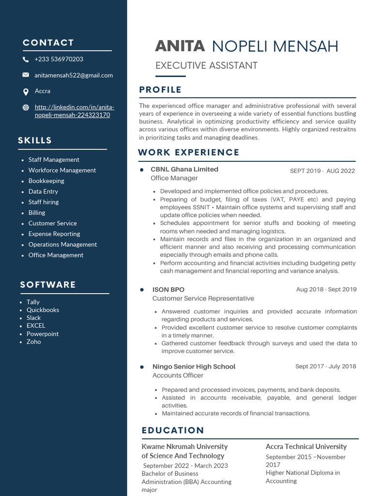 Anita Nopeli Mensah Resume | PDF | Bookkeeping | Career & Growth