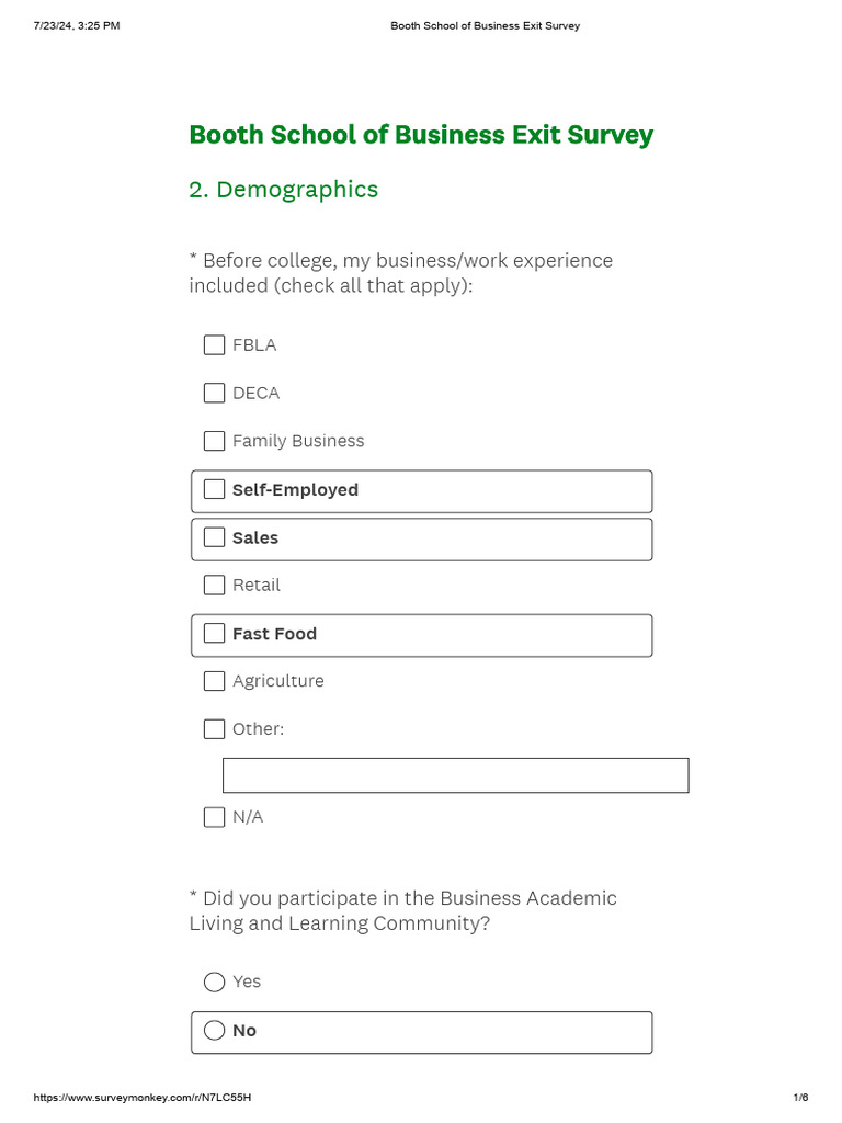 Booth School of Business Exit Survey | PDF
