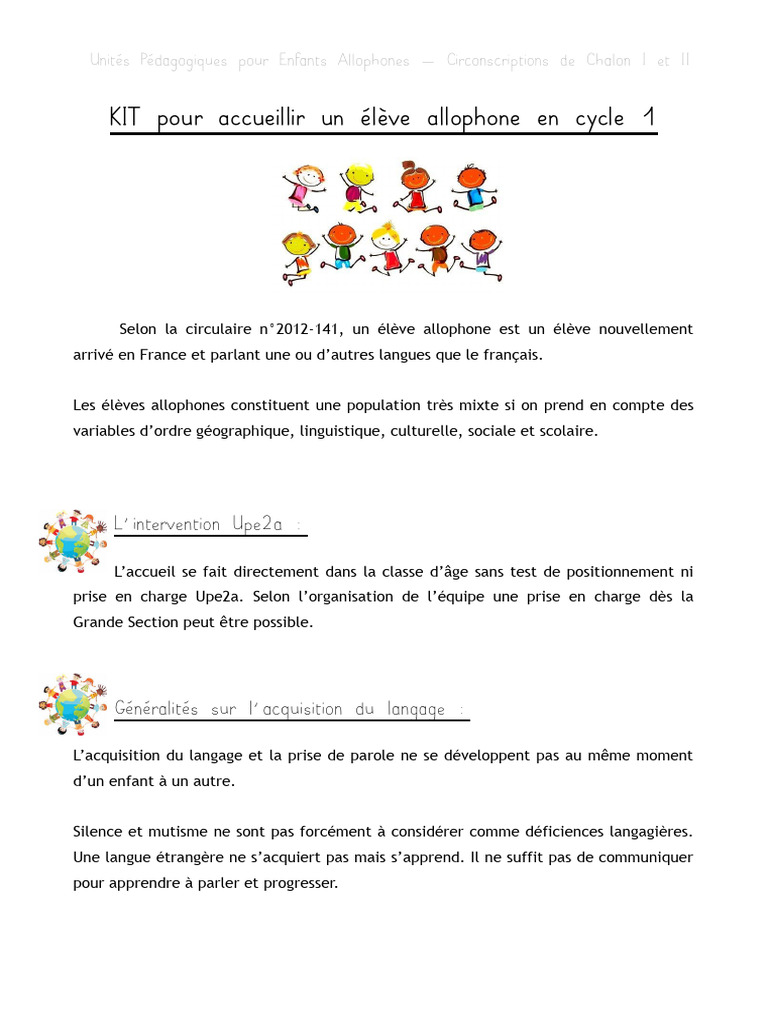 Kit Accueil Eleve Allophone Maternelle 2021 03 | PDF