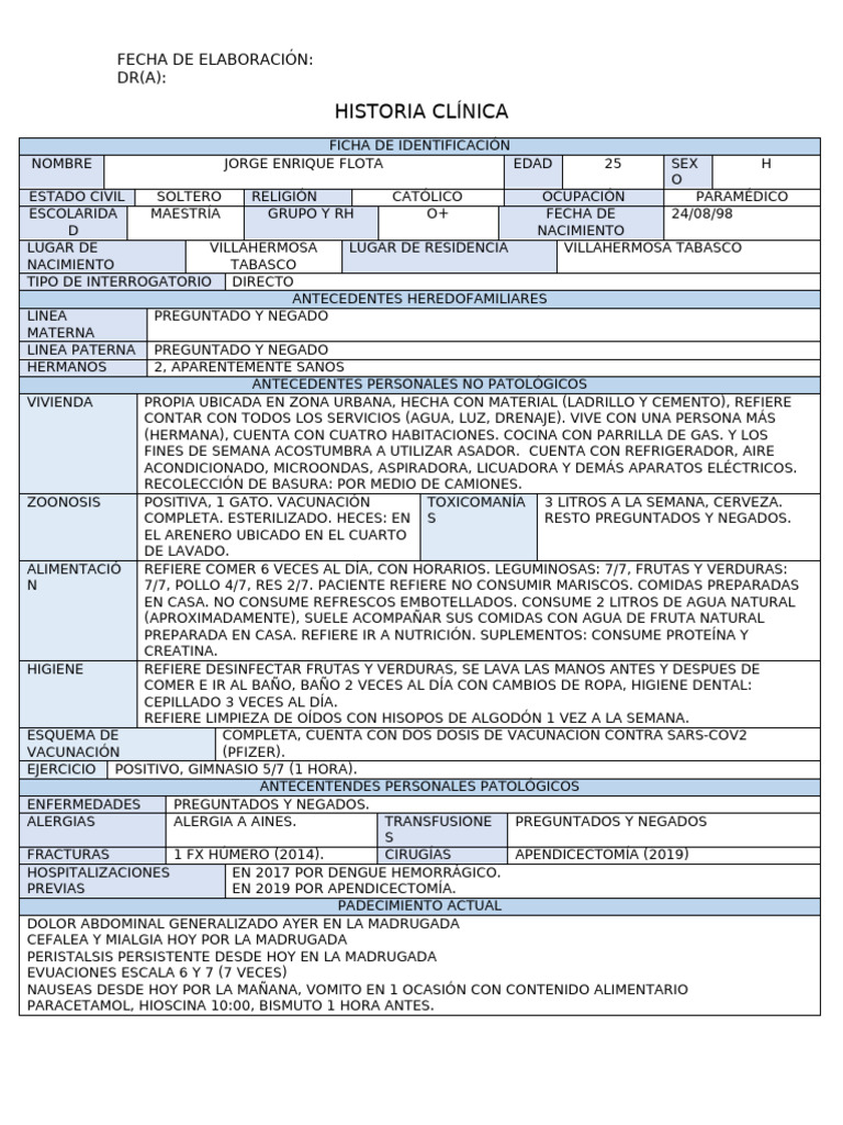 HISTORIA CLÍNICA Ejemplo | PDF