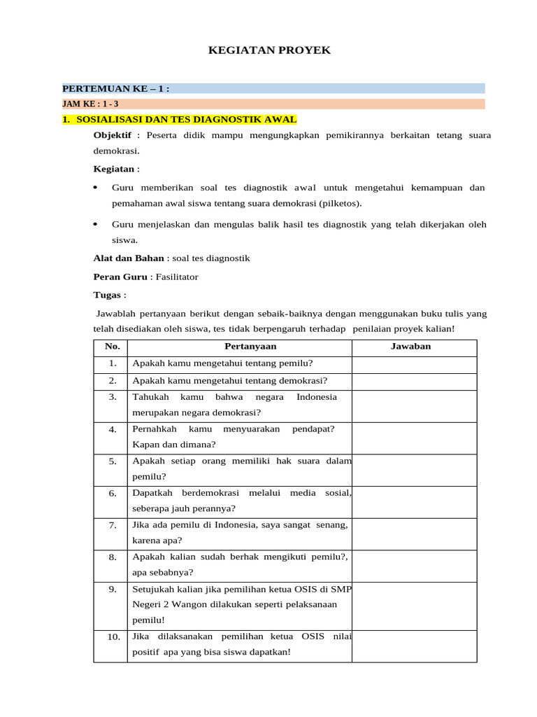 Langkah-Langkah Kegiatan p5 (Suara Demokrasi Pilketos Kls 8) | PDF