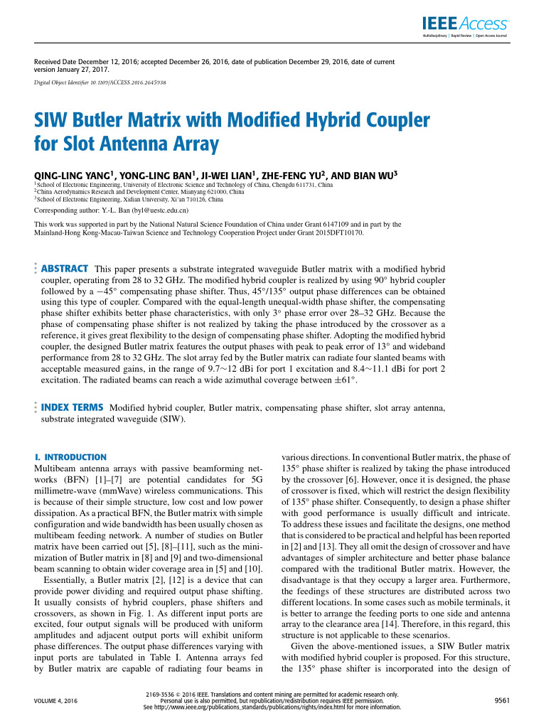 SIW Butler Matrxi With Modified HYbrid Coupler | PDF
