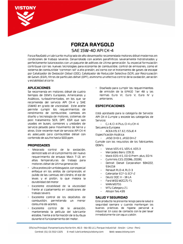 Forza Raygold 15W40 CK 4 1 | PDF