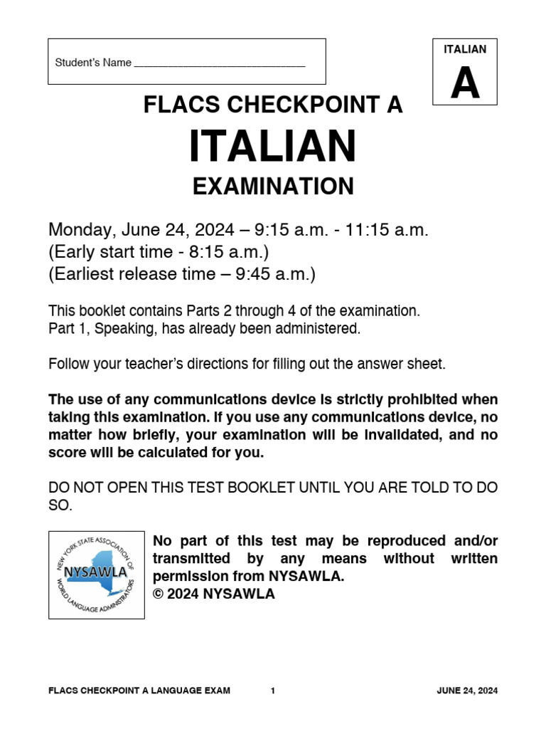 2024 Flacs A Italian Exam FINAL | PDF