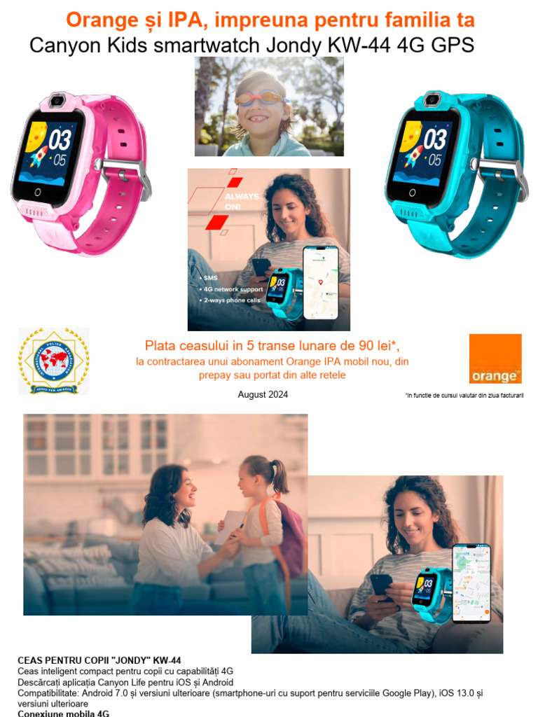 Smartwatch GPS Pentru Copii - Oferta Orange IPA - August 2024 | PDF