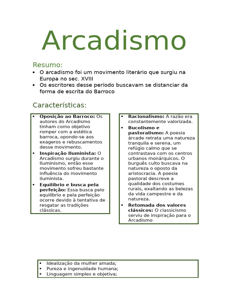 Arcadismo - Resumo Completo | PDF