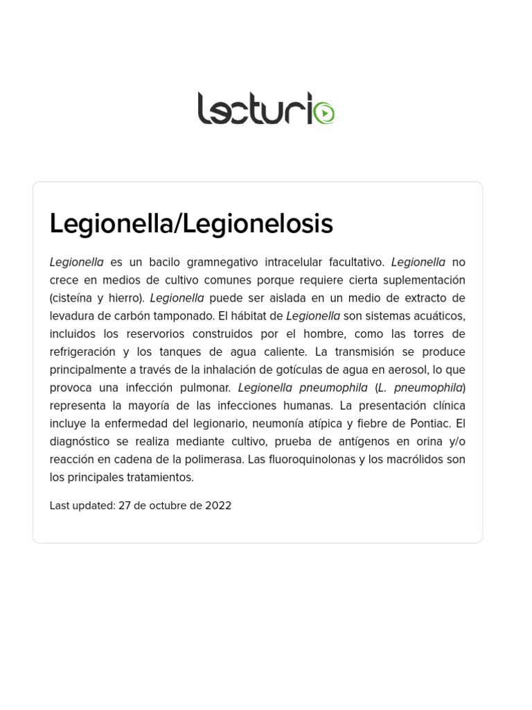 Legionella:Legionelosis - Lecturio | PDF