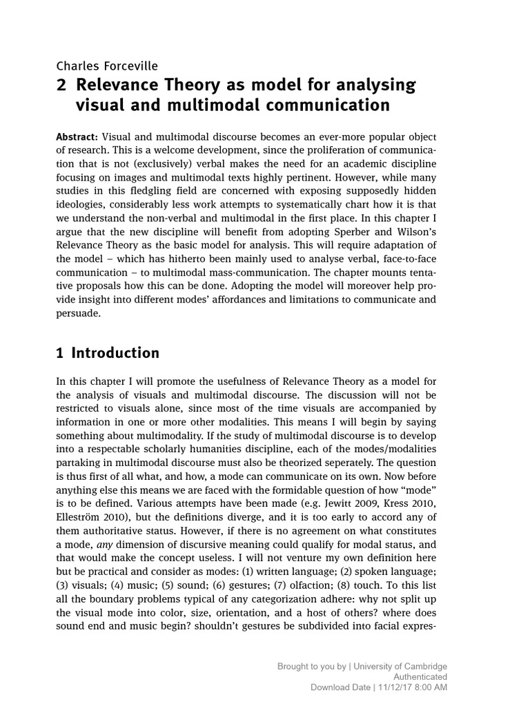 2 Relevance Theory As Model For Analysing Visual and Multimodal | PDF