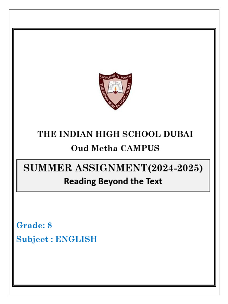 Grade 8 Summer Reading Assignment | PDF | Books