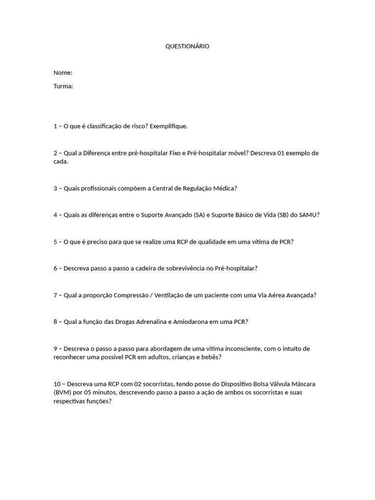 QUESTIONÁRIO | PDF