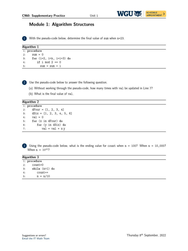 D422 Unit 1 Algorithms | PDF