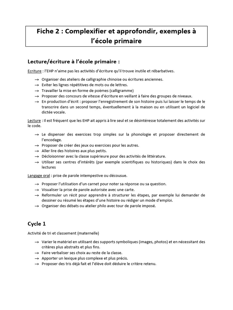 Fiche 2 Diff Rencier Pour Les Ehp Des Exemples L Cole Primaire 23480 | PDF