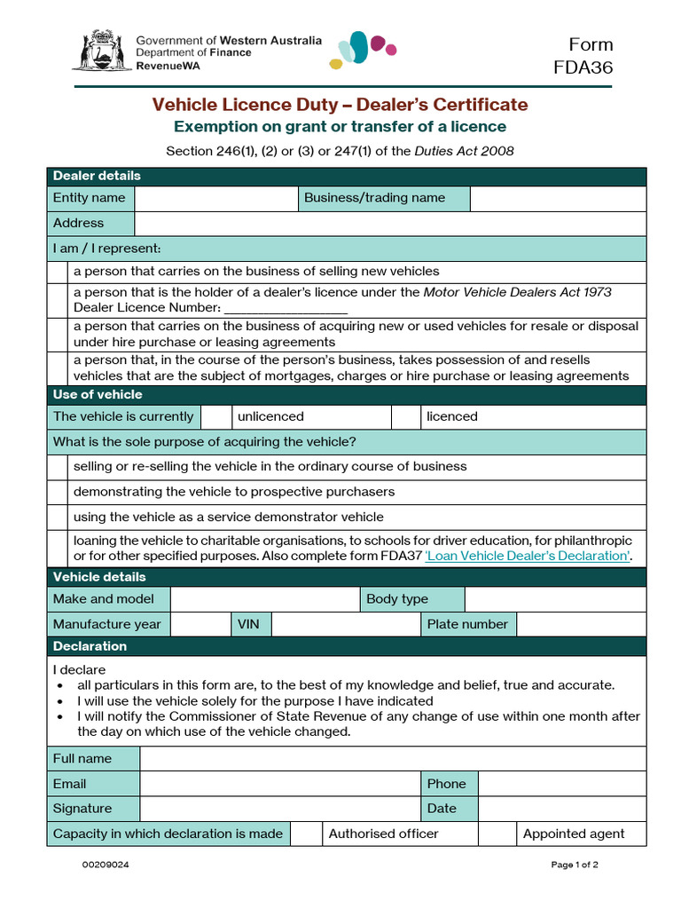 Vehicle Duty Form Dealers Certificate | PDF