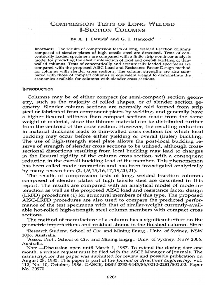 David and Hancock Welded I-Section Paper | PDF