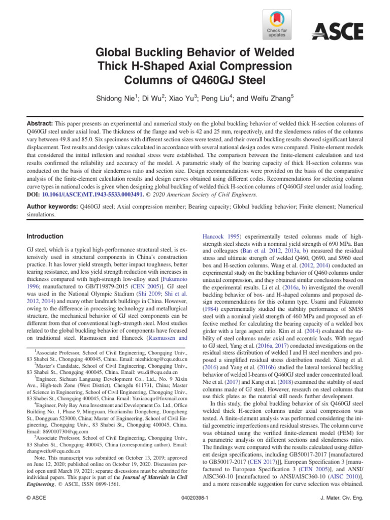 Nie Et Al. H-Section Global Buckling Paper | PDF