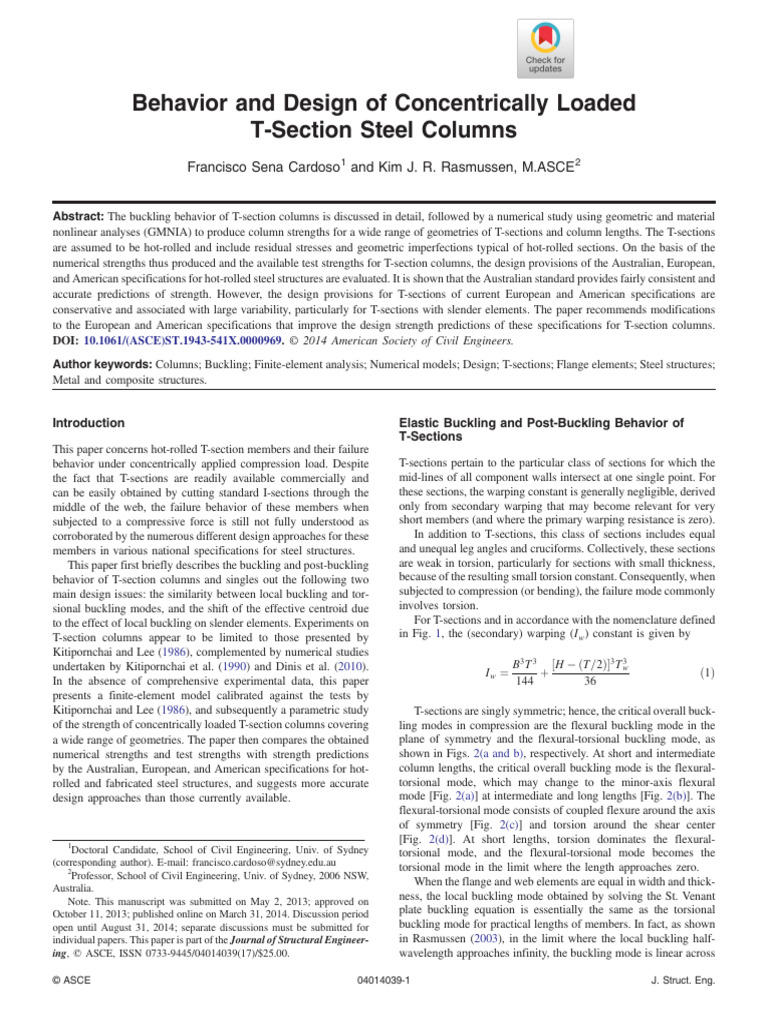 Cardoso and Rasmussen T Section Column Paper | PDF