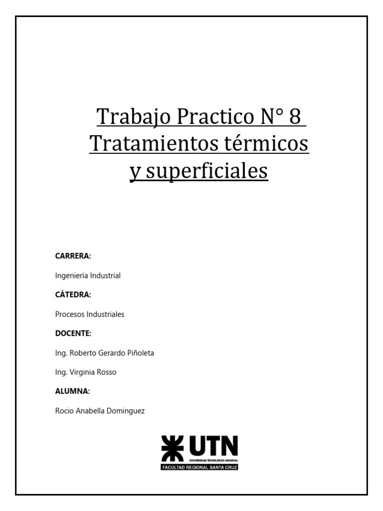 TP #8 Tratamientos Térmicos y Superficiales - Dominguez Rocio | PDF