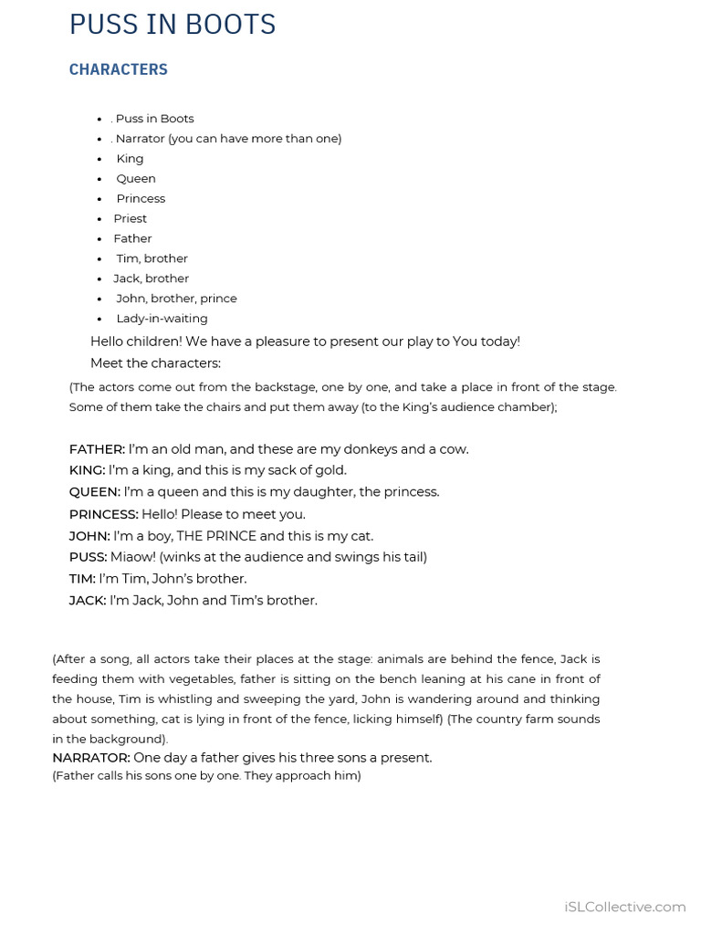 Puss in Boots Play Script PDF | PDF