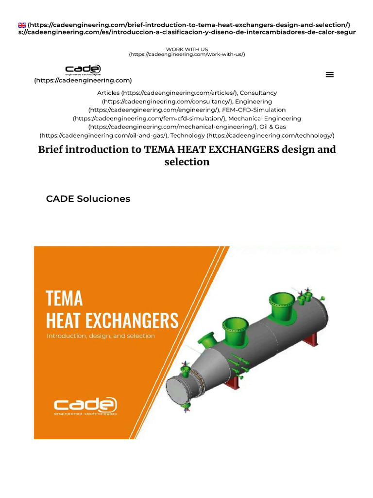 Brief Introduction To TEMA HEAT EXCHANGERS Design and Selection | PDF