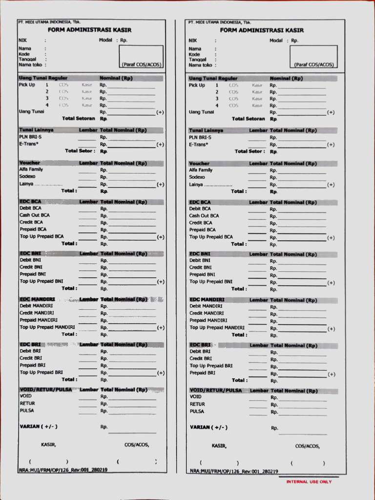 Form Administrasi Kasir | PDF