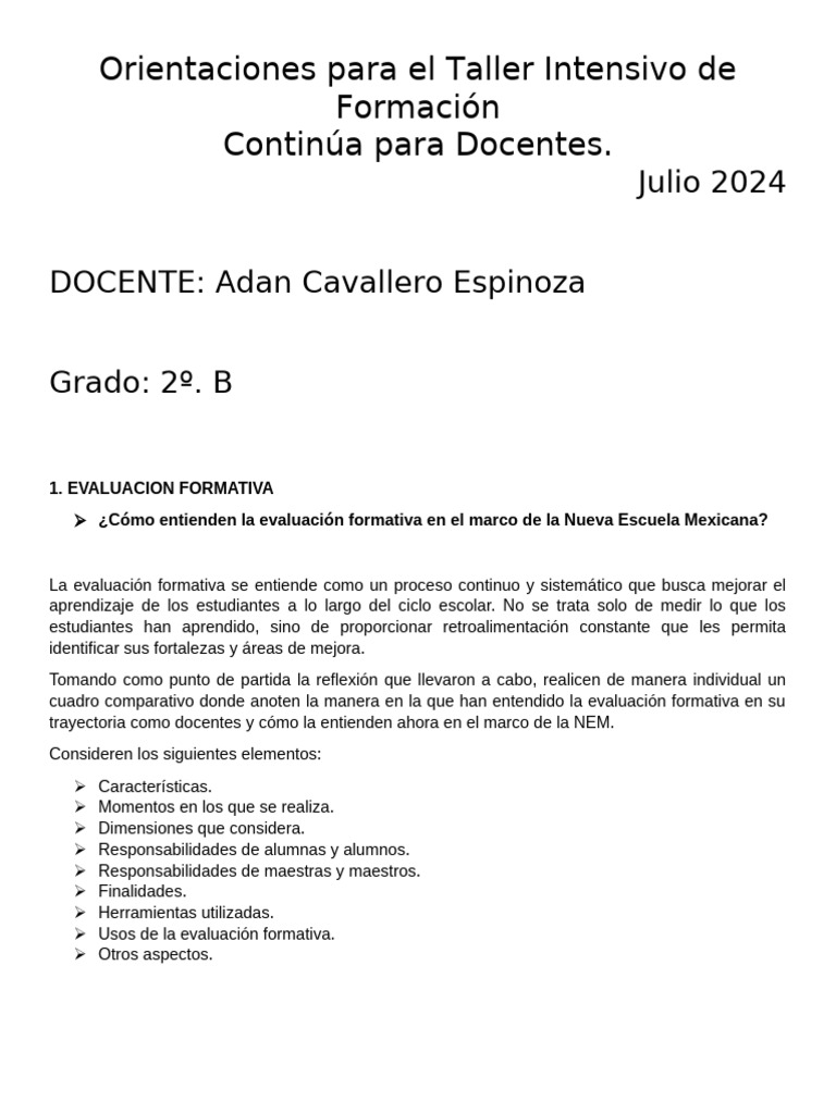 Taller de Formacion Continua para Docentes Julio 2024 | PDF Taller de Formacion Continua para Docentes Julio 2024 | PDF