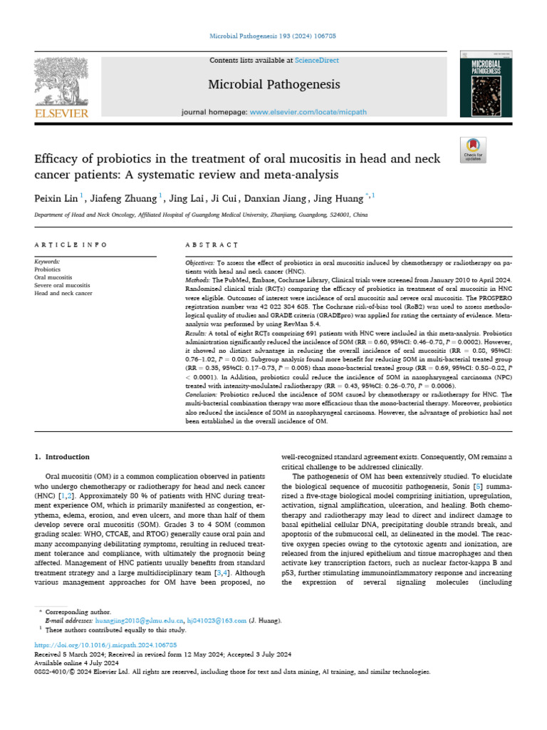 Probioticos en Mucositis | PDF