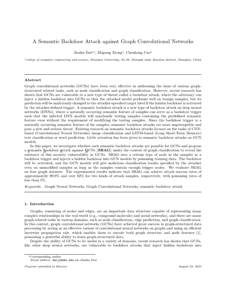 A Semantic Backdoor Attack Against Graph Convolutional Networks | PDF