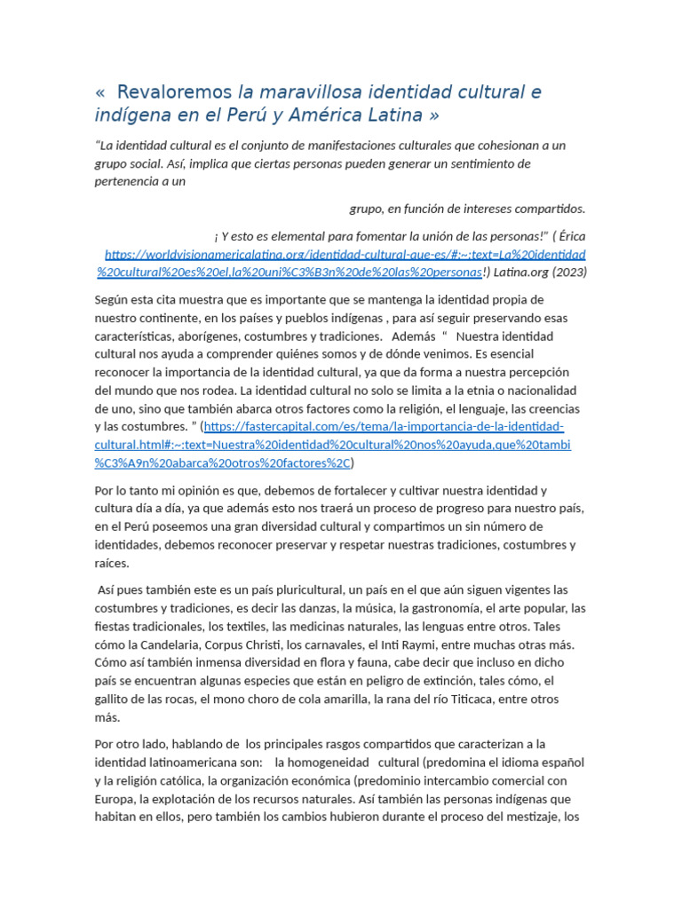 ENSAYO - Revaloremos La Maravillosa Identidad Cultural en El Perú y A.L ...