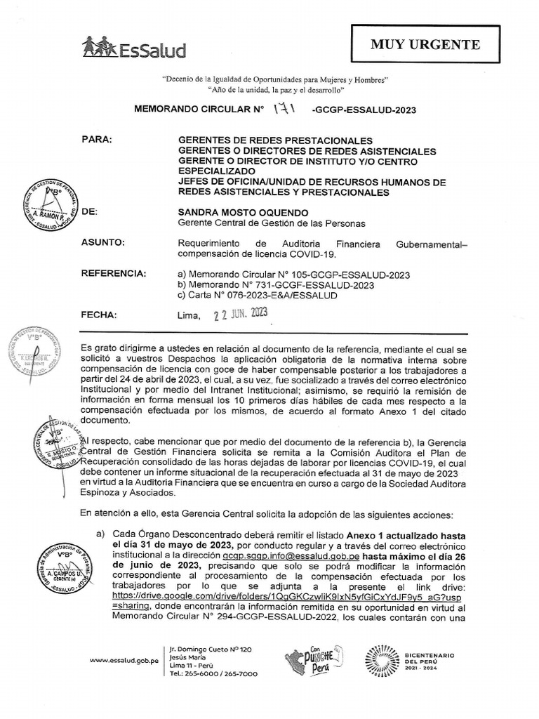 Memorando Circular #171-Gcgp-Essalud-2023 | PDF