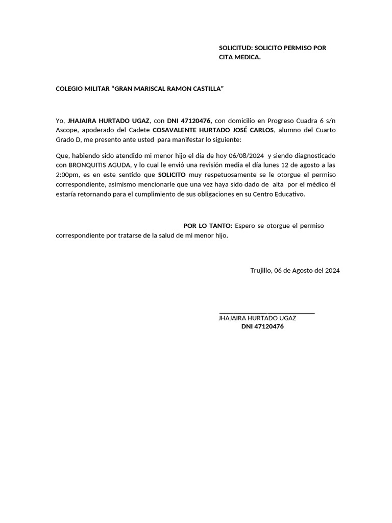 Solicitud - Permiso Médico | PDF