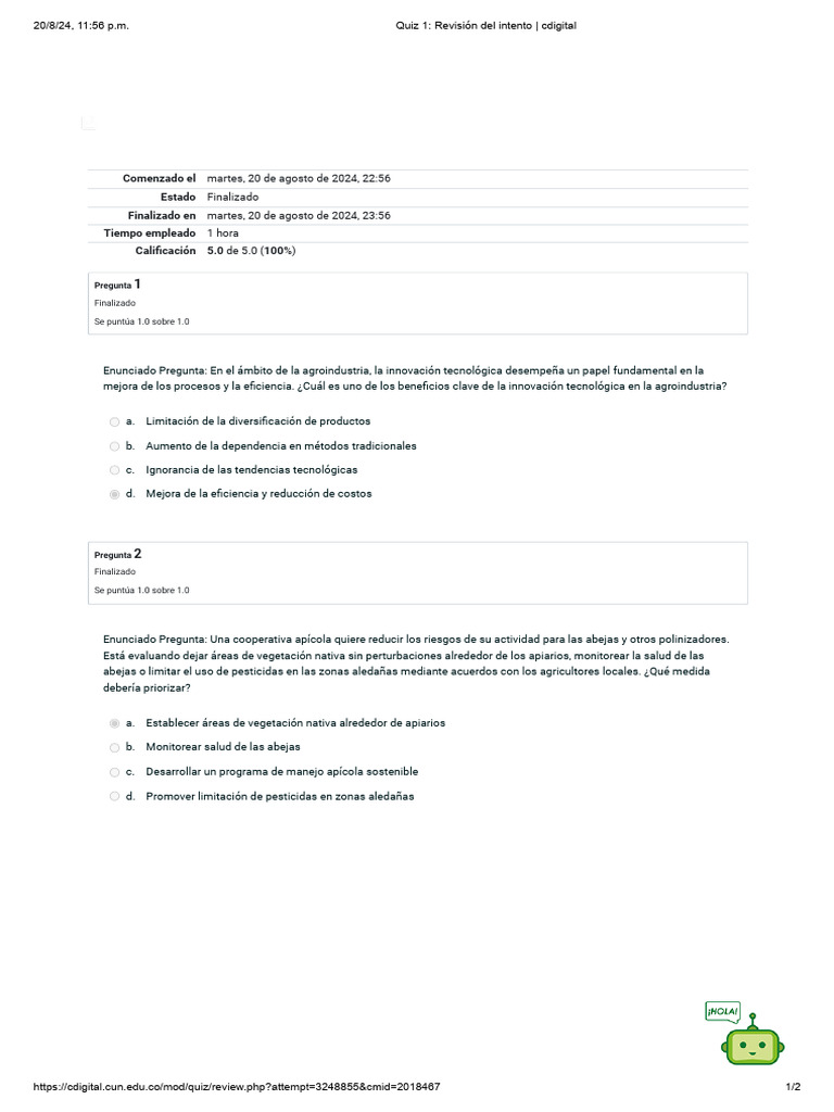 Quiz 1 - Revisión Del Intento - Cdigital | PDF