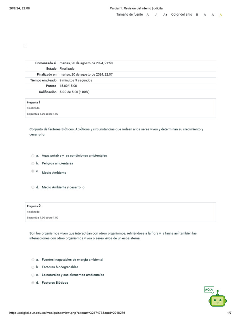 Parcial 1 - Revisión Del Intento - Cdigital | PDF