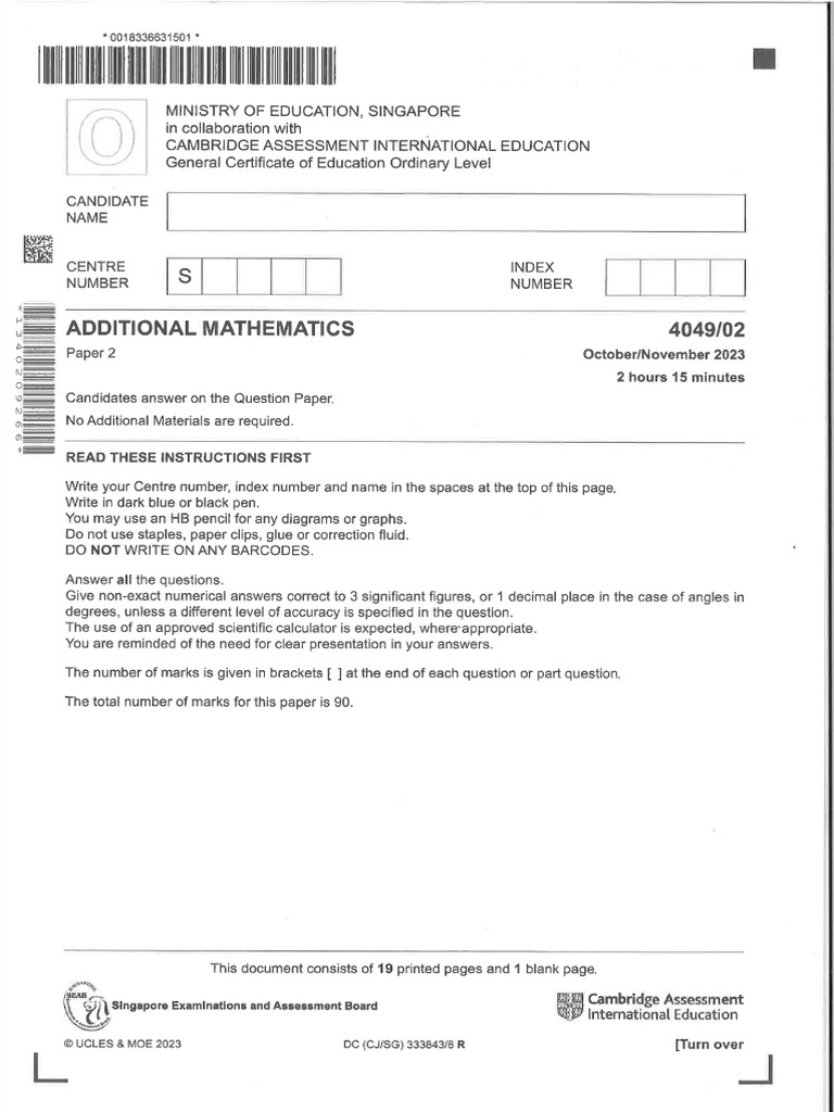 Solutions 2023 O Level A Math Paper 2 1 | PDF