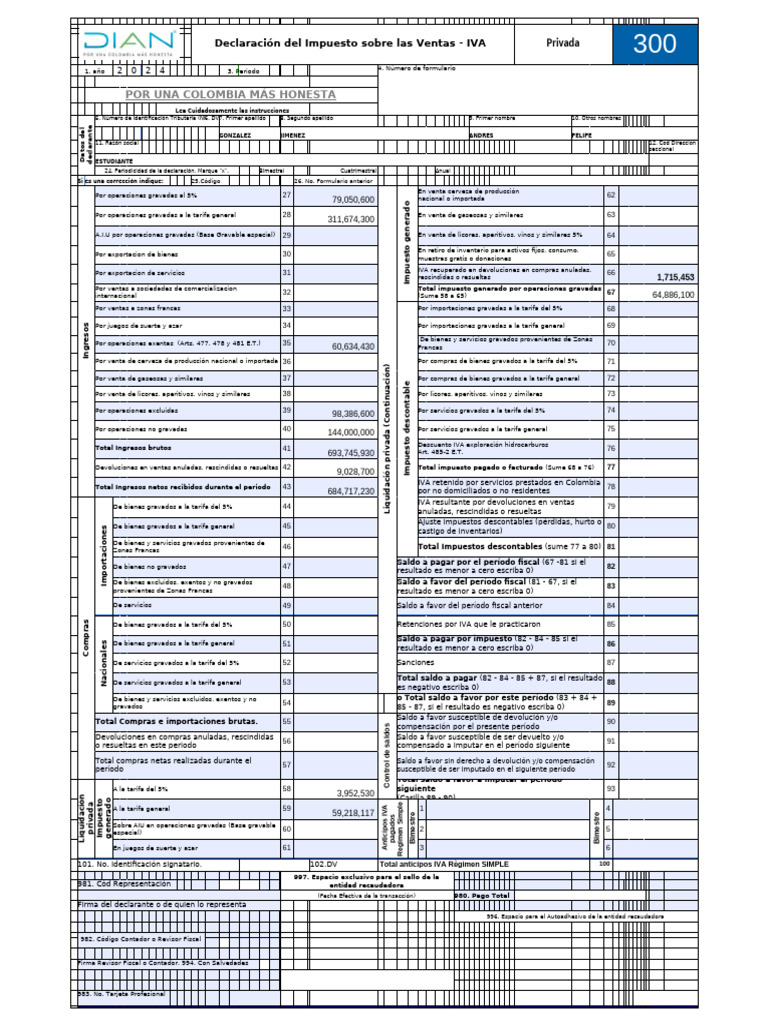 Formulario 300 Dian - Excel | PDF