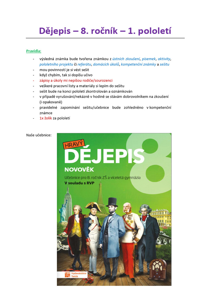 Dejepis 8.rocnik 1. Pololeti | PDF