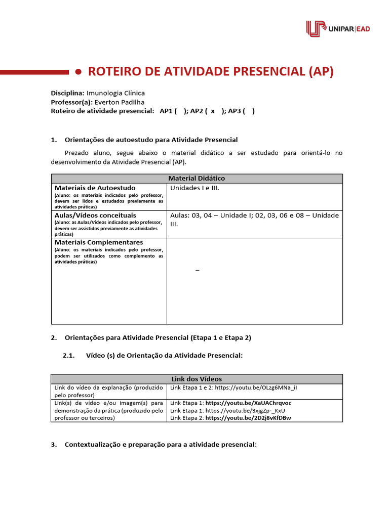2024 Roteiro Atividade Presencial-AP2 ALUNO | PDF