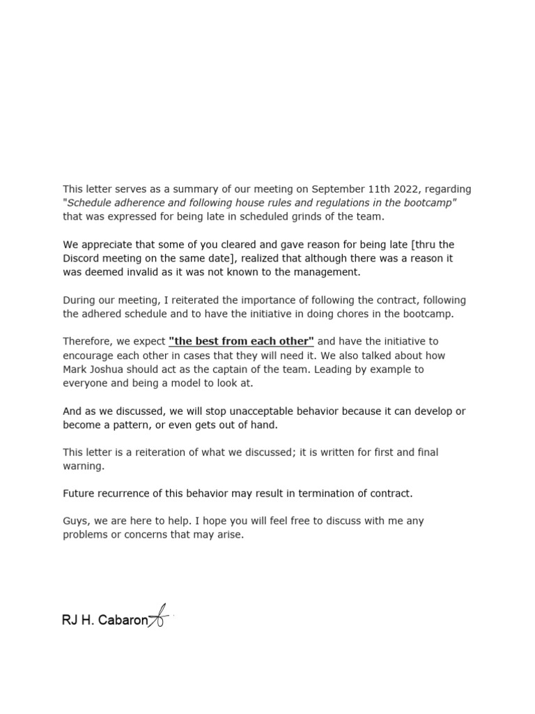 Letter Confirming First and Final Warning-1 | PDF