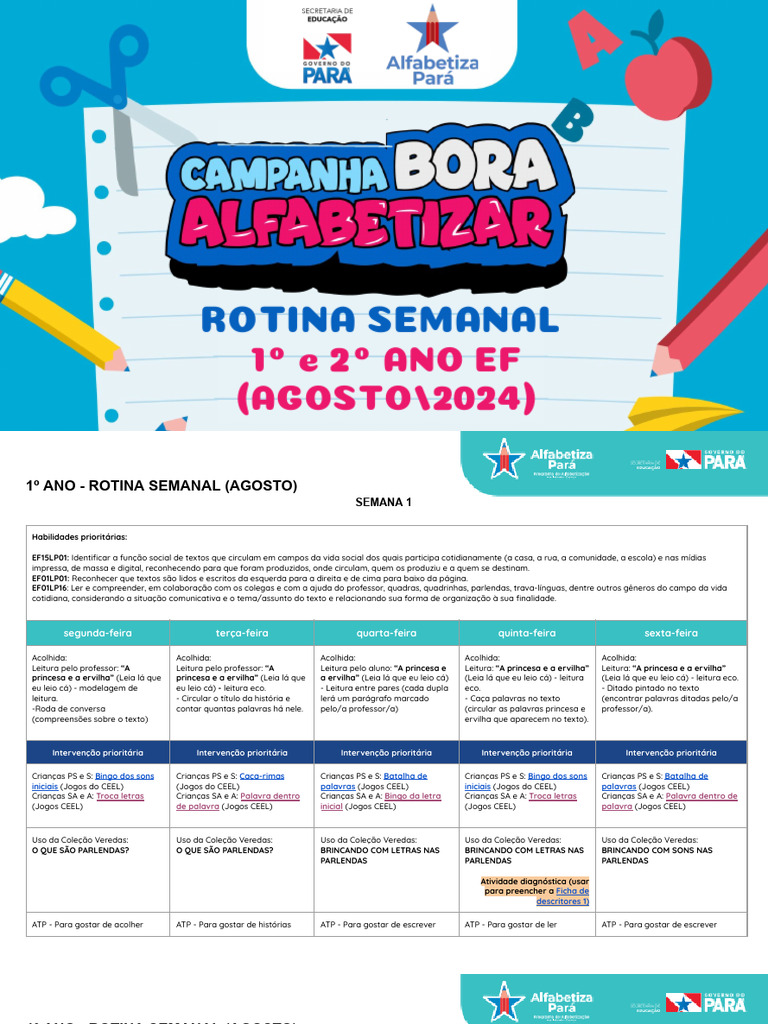 Campanha Bora Alfabetizar Rotina Ago-2024 | PDF