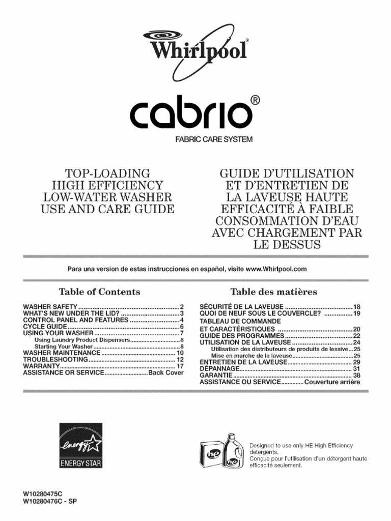 Whirlpool Cabrio Washer Manual | PDF