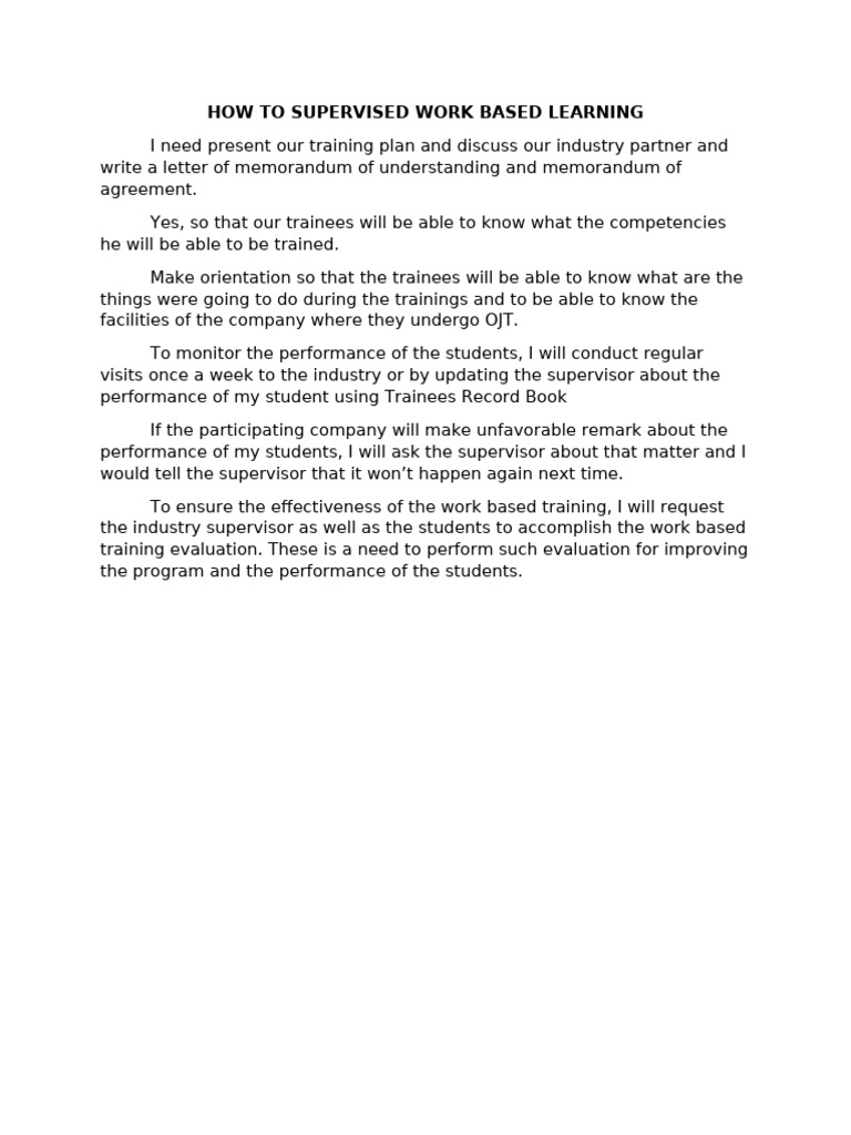 Supervised Work Based Learning | PDF | Business
