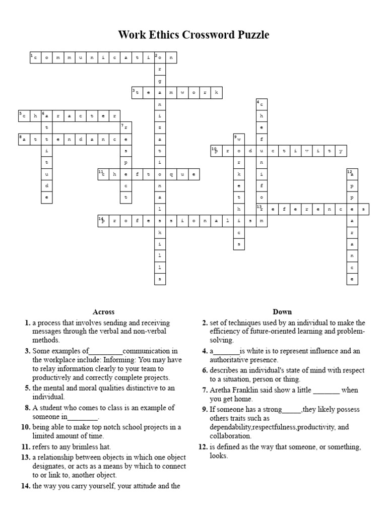 Work Ethics Crossword Puzzle | PDF