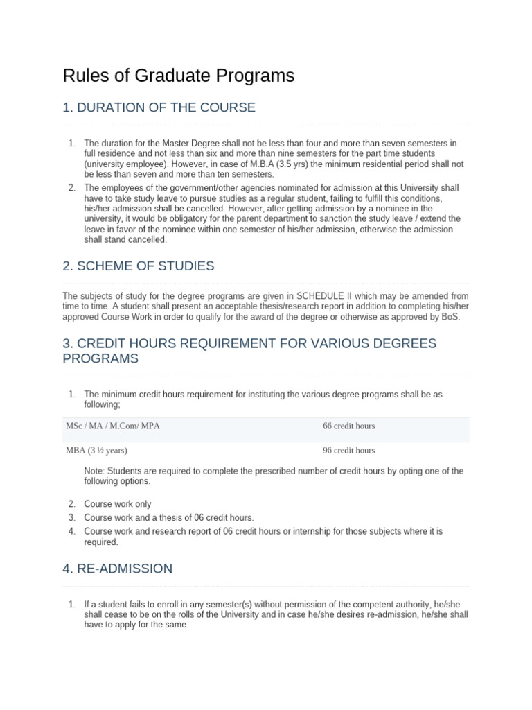 Rules of Graduate Programs | PDF